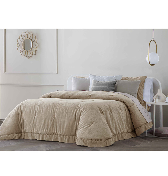 Couvre Lit Velours Matelassé Isla Sable Antilo Blancollection